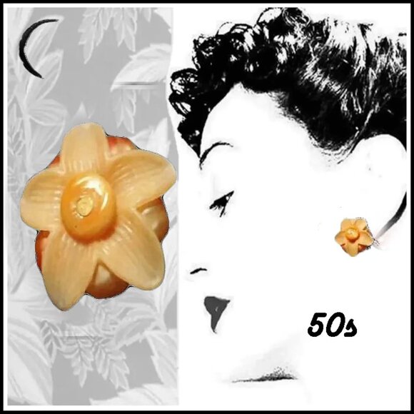 Vintage | Jewelry | Vintage Flower Clip On Earrings Tropical Peach 5s ...